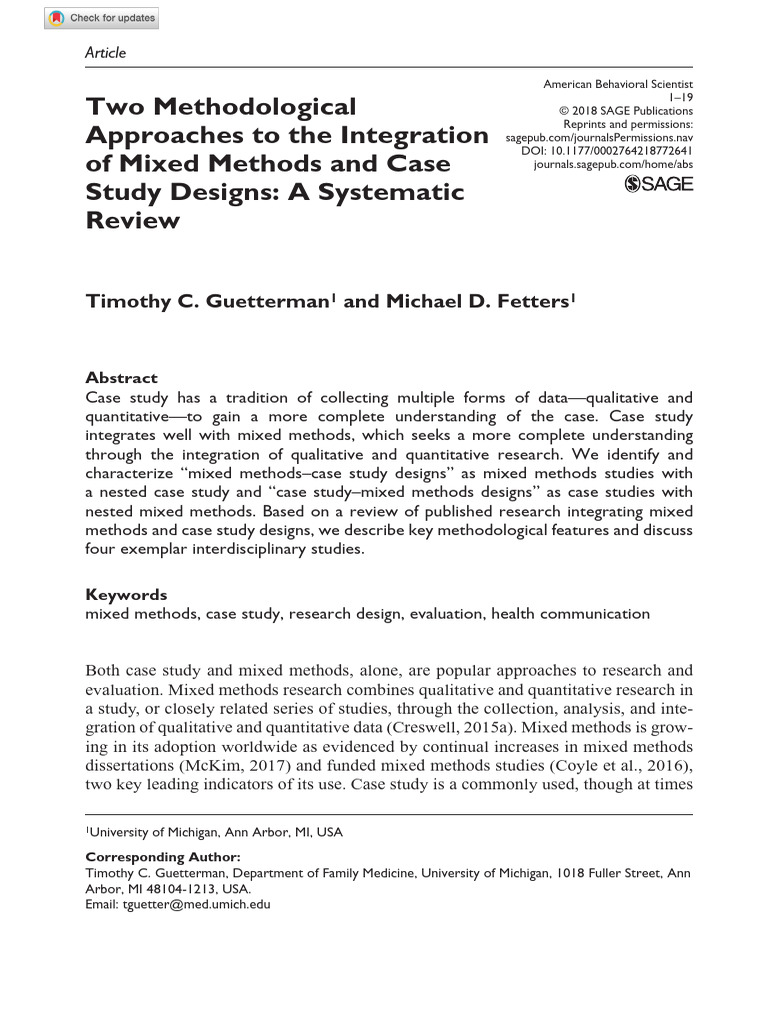 Guetterman2018 Mixed Method Vs Case Study | PDF | Qualitative Research | Quantitative Research