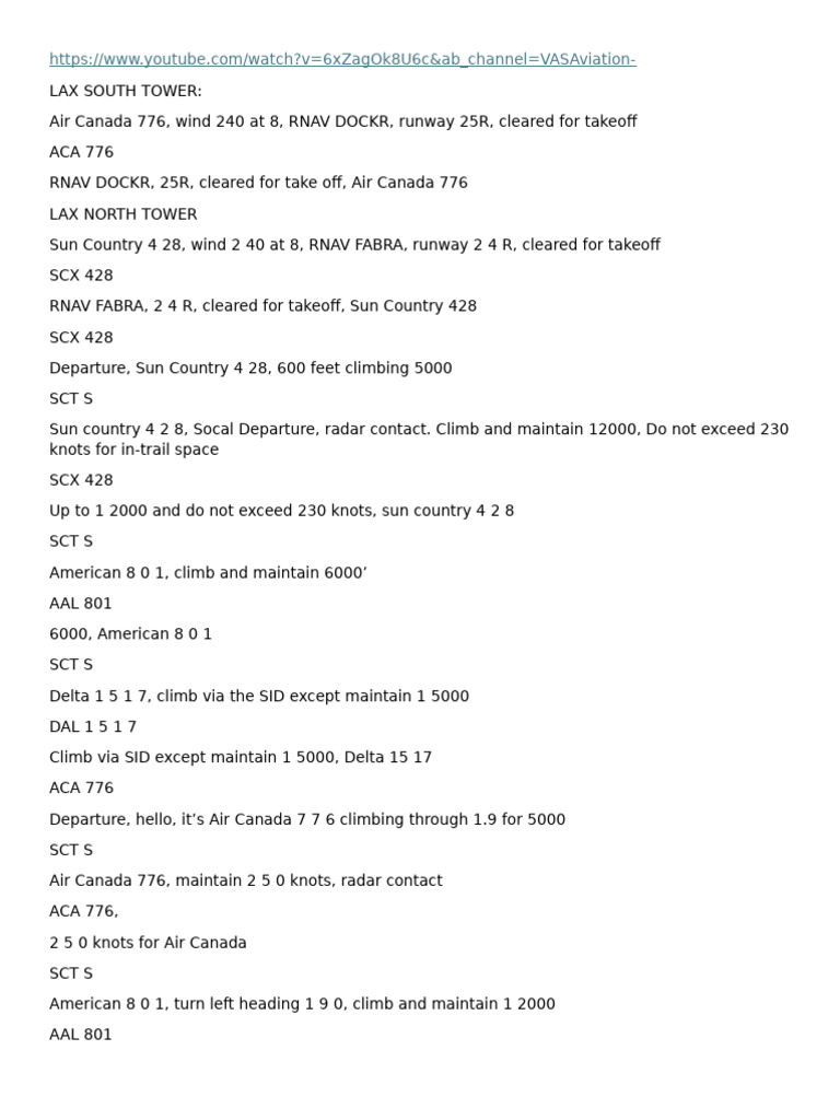LAX Air Traffic Control Transcripts | PDF | Aviation Accidents And ...