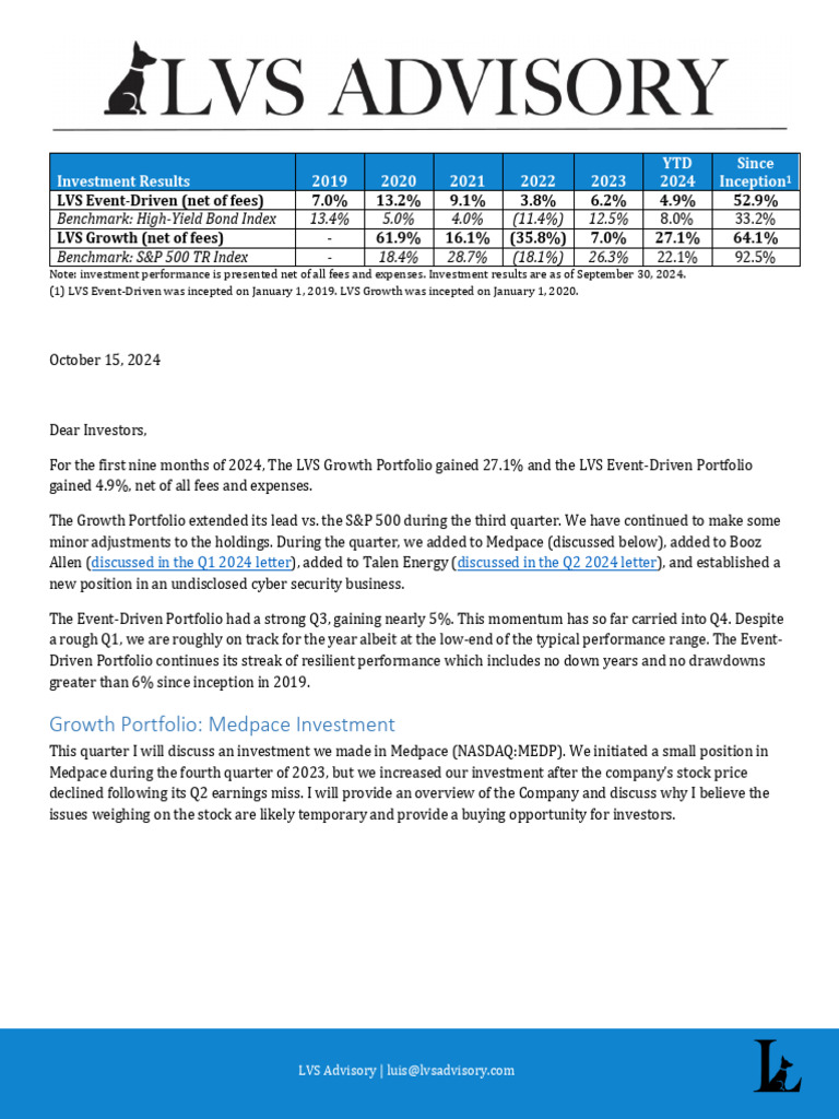 LVS Advisory Letter Q3 2024 | PDF | Investing | Clinical Trial