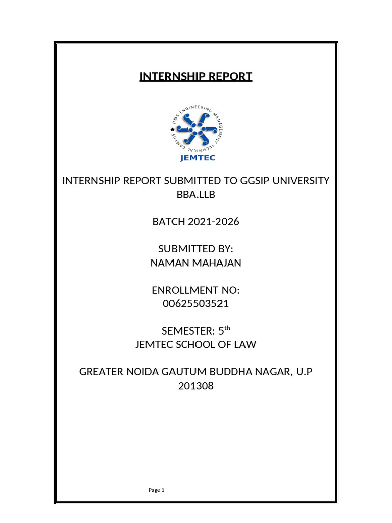 Internship Report by Naman Mahajan | PDF | Mediation | Cheque