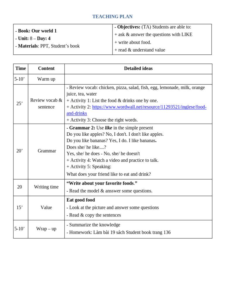 OW1 Unit8 Day4 | PDF