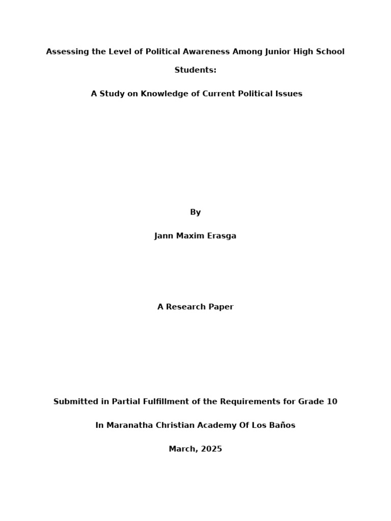 Political Awareness Among Junior High Students | PDF | Survey ...