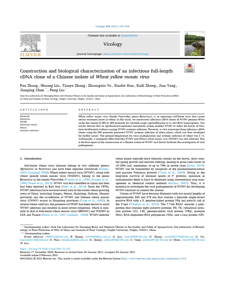Construction and Biological Characterization of An Infectious Full-Length cDNA Clone | PDF ...