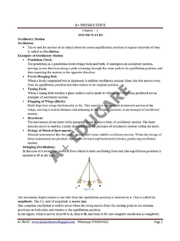 A+ Blog SSLC Physics Chapter 1 Sound Waves PDF Notes (Em) | PDF