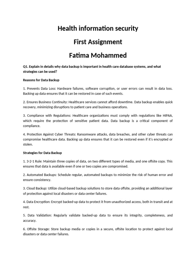 Health Information Security Assignment | PDF | Backup | System Software
