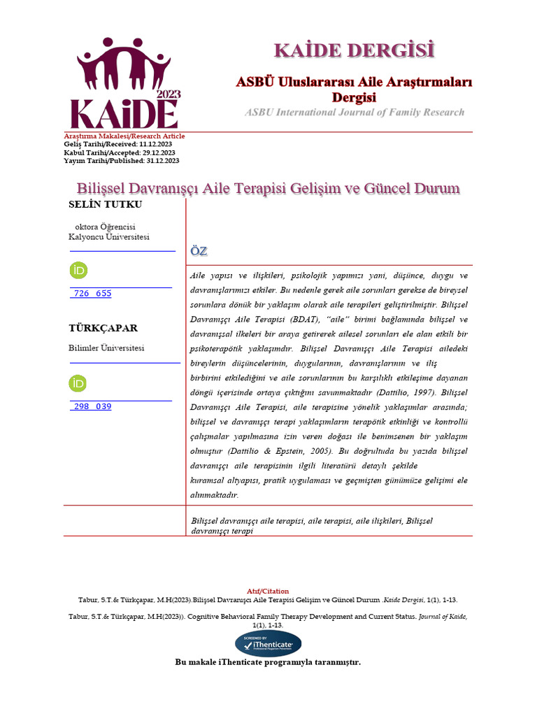 Bili__sel Davran________ Aile Terapisi Geli__im ve G__ncel Durum[#1403560]-3593751 | PDF