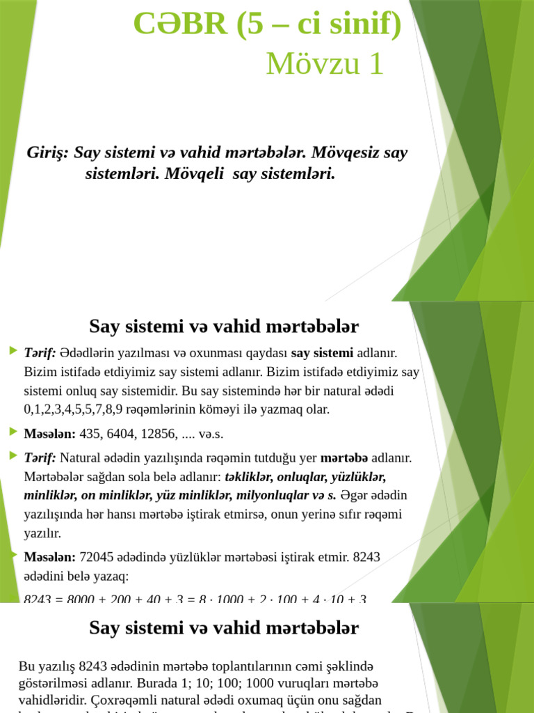 Riyaziyyat. Mövzu 1 - Say Sistemləri (5-Ci Sinif) | PDF