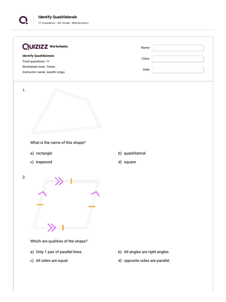 Quizizz - Identify Quadrilaterals | PDF