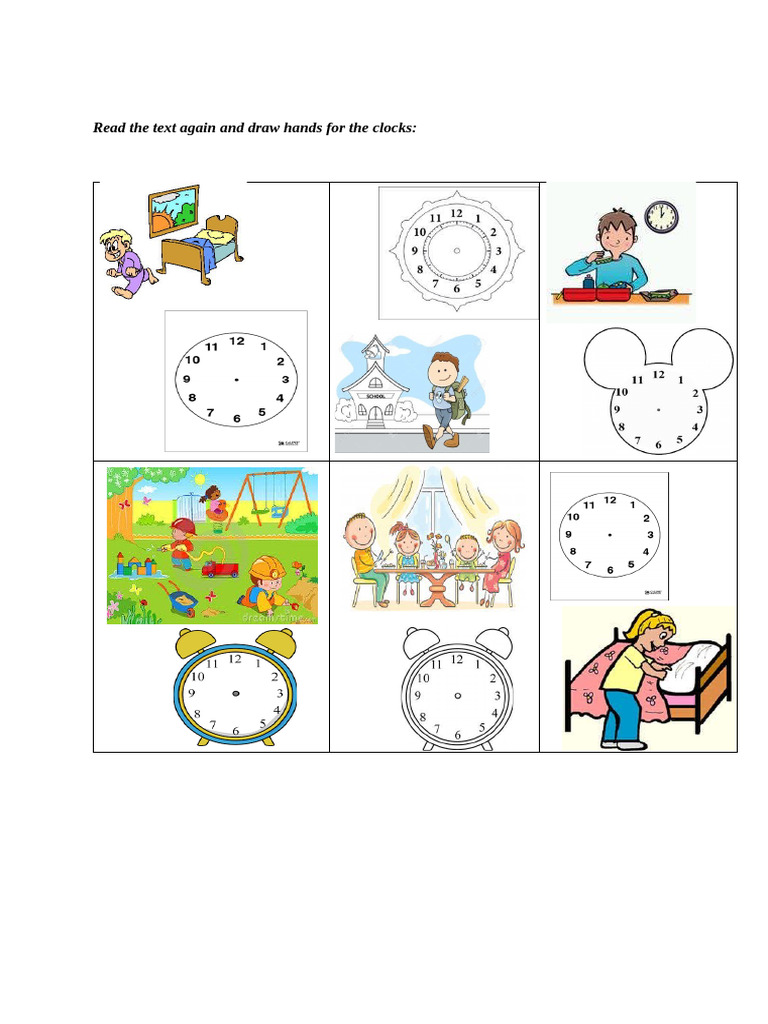Daily Routine - Draw Hands For The Clocks - WS | PDF