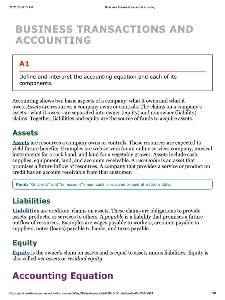 A1 Business Transactions and Accounting | PDF