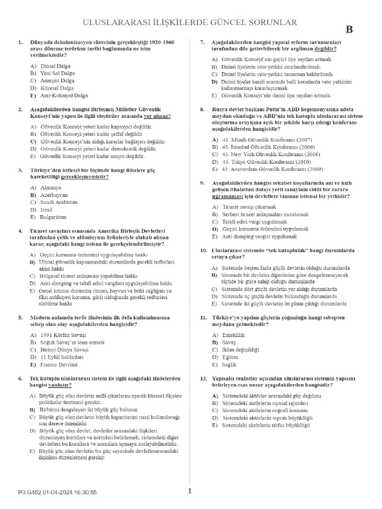 Auzef Uluslararasi İli̇şki̇lerde Güncel Sorunlar 2023 2024 Vi̇ze | PDF