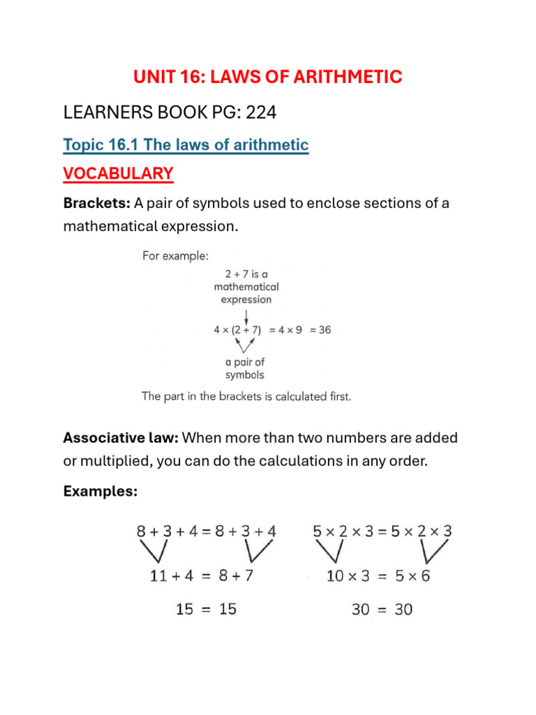 Unit-16 Laws of Arithmetic | PDF