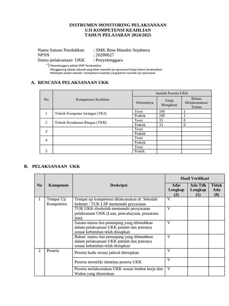 Instrumen Monev Ukk 2024-2025 | PDF