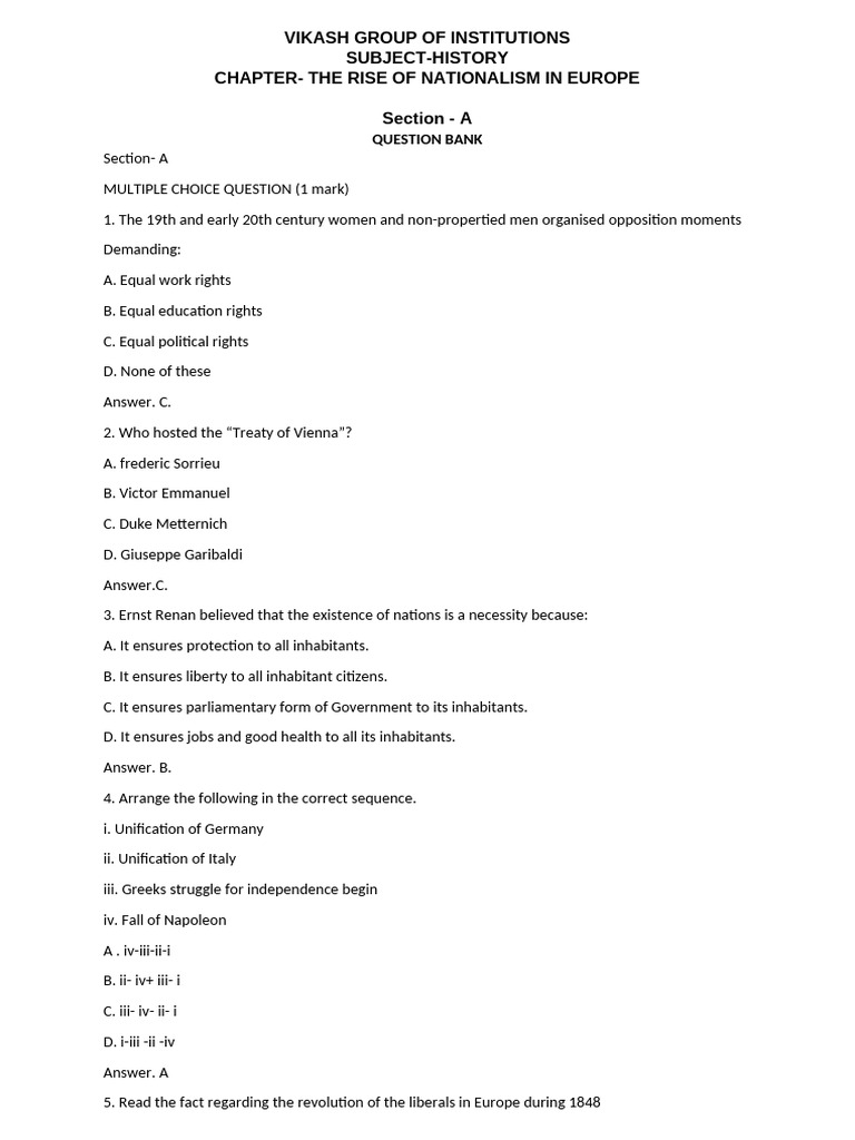 History-Ch-1, Rise of Nationalism in Europe | PDF | Liberalism ...