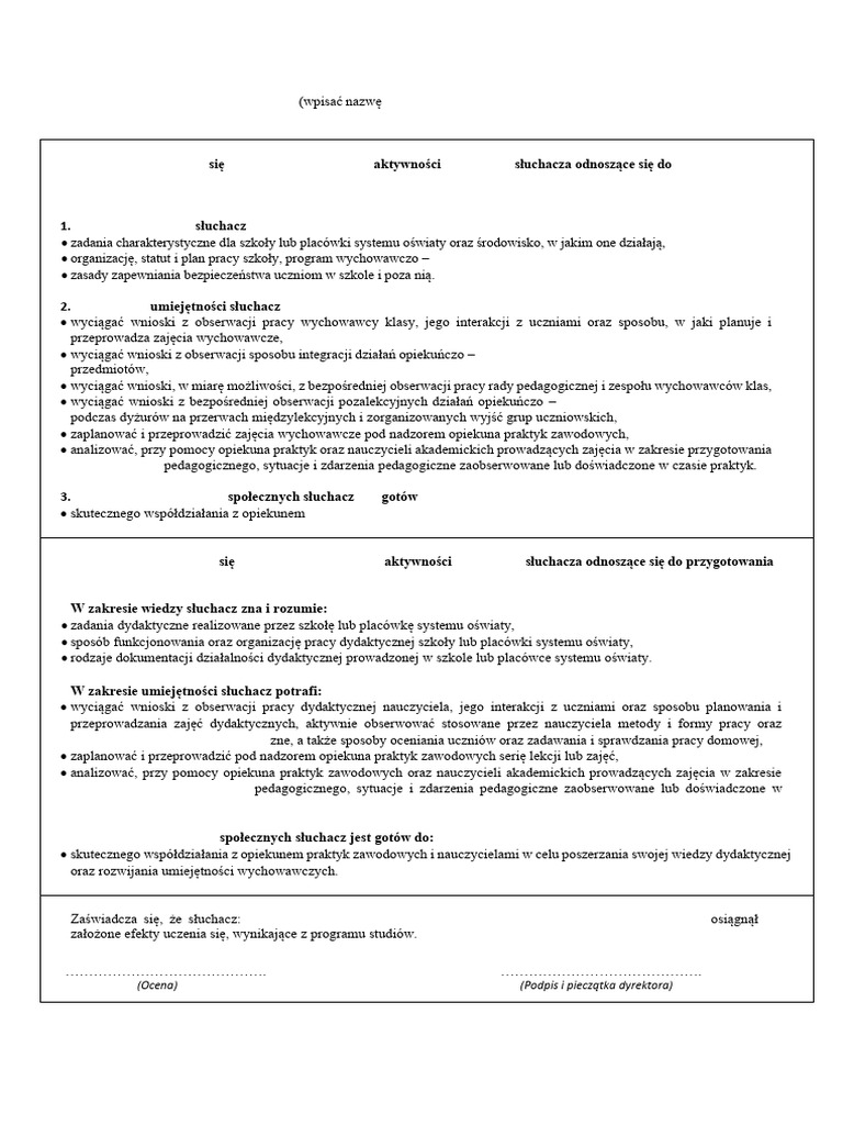 Przygotowanie Pedagogiczne-Efekty Uczenia Się | PDF