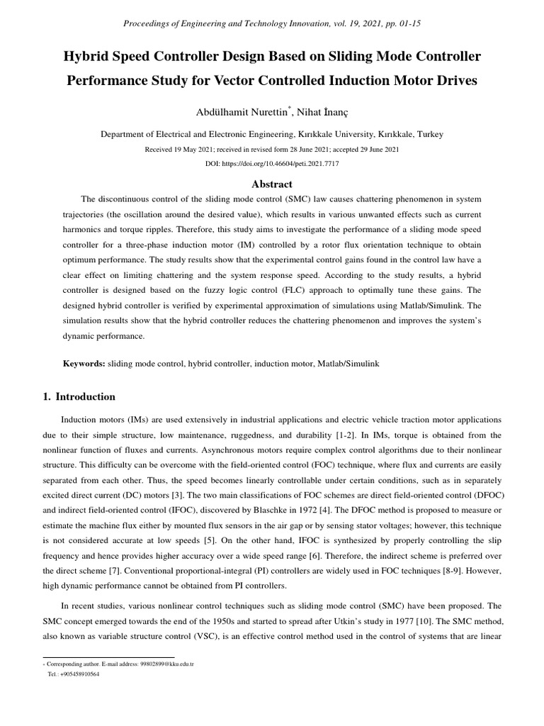 Hybrid Speed Controller Design Based On Sliding Mode Controller Performance Study For Vector ...