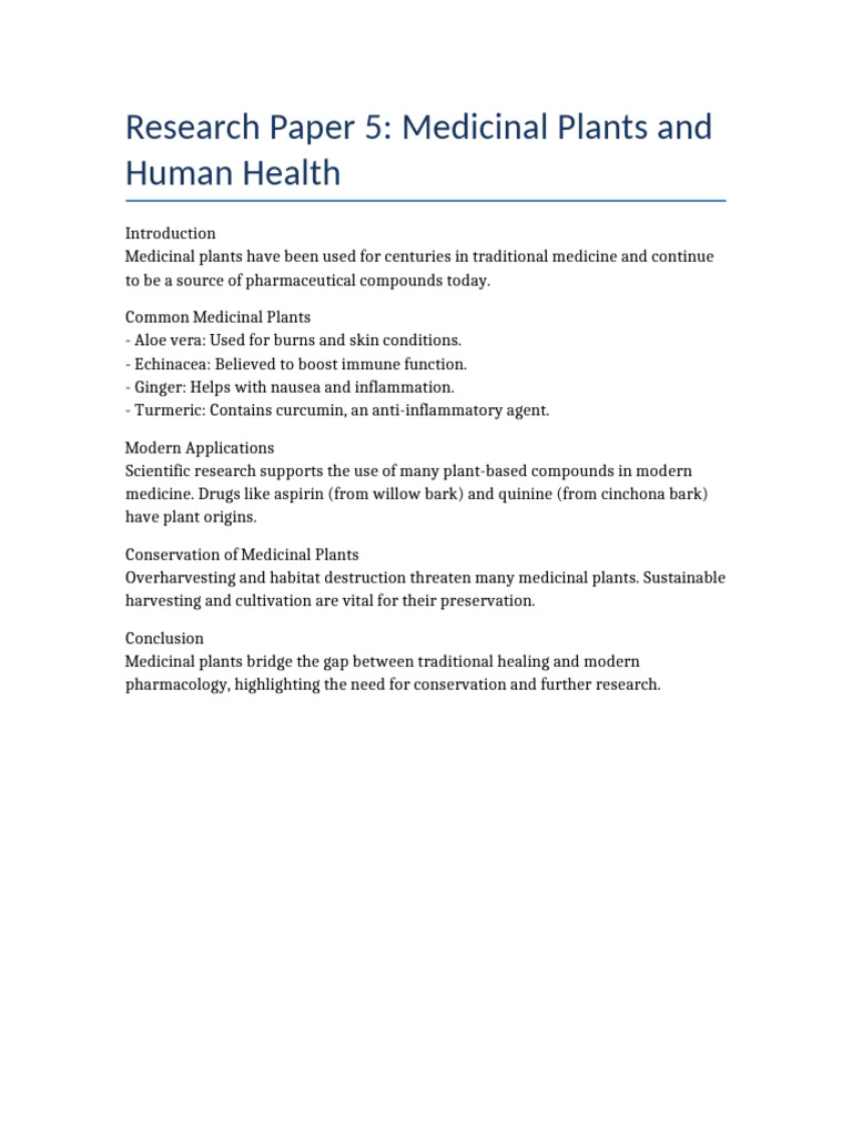 Research Paper 5 Medicinal Plants and Human Health | PDF