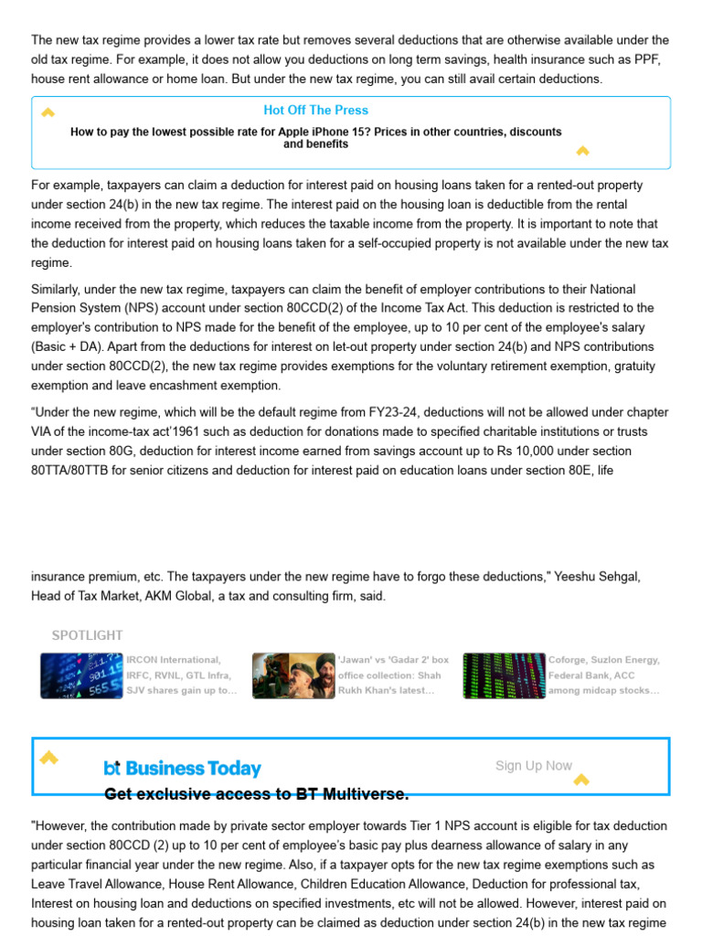 Opting for new tax regime_ Here are a few deductions you can and cannot avail - BusinessToday ...