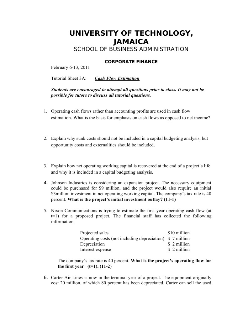 Tutorial 3a-Cash Flow Estimation | PDF | Depreciation | Financial Economics