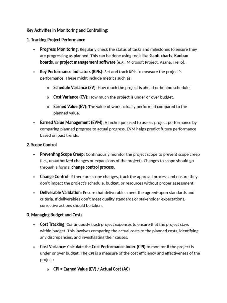 Key Activities in Monitoring and Controlling | PDF | Business