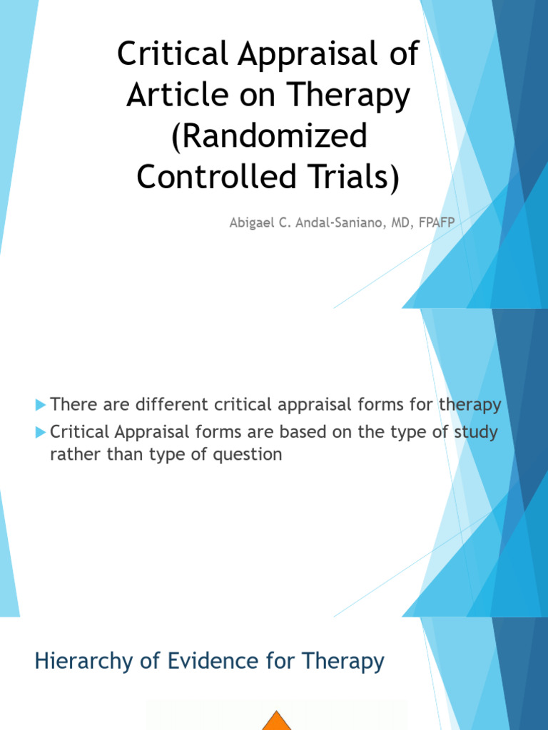 Part 3 Therapy Critical Appraisal | PDF | Randomized Controlled Trial | Health Care