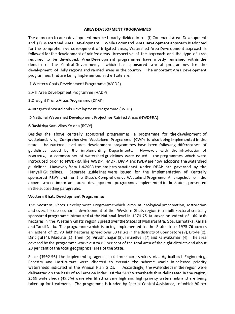 Overview of Area Development Programmes | PDF | Agriculture ...