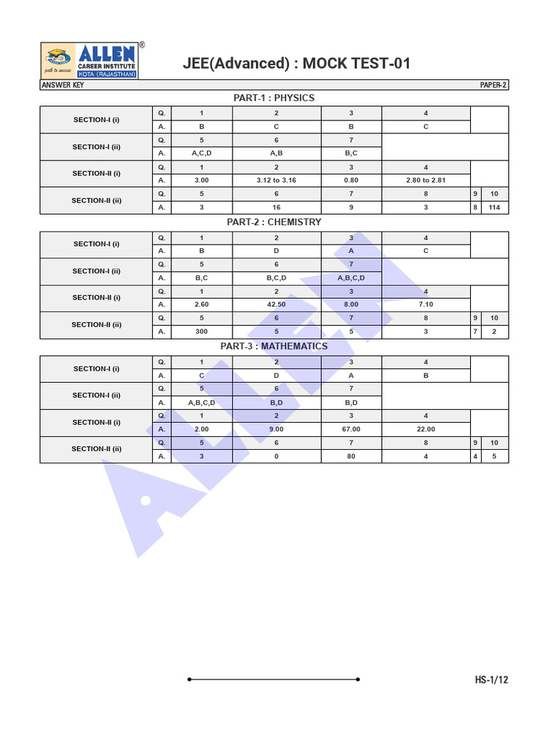 JEE Advanced 2025 Mock Test Paper 2 Answers | PDF | Torque | Rotation