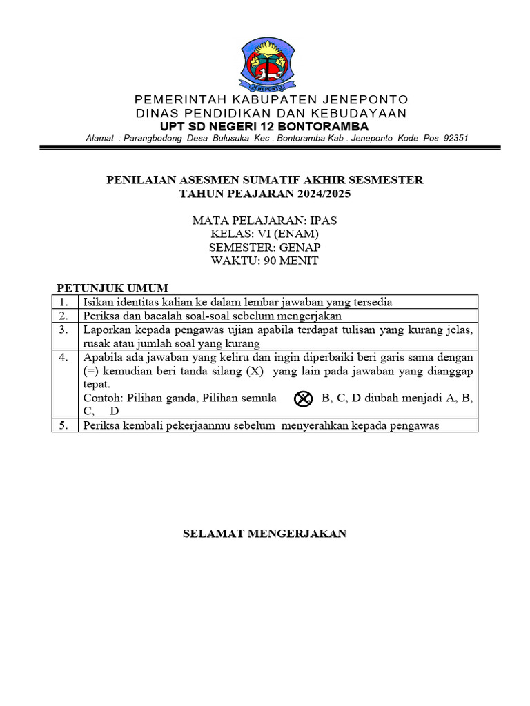 Soal Ujian ASAS Kelas 6 IPAS- 2025 | PDF