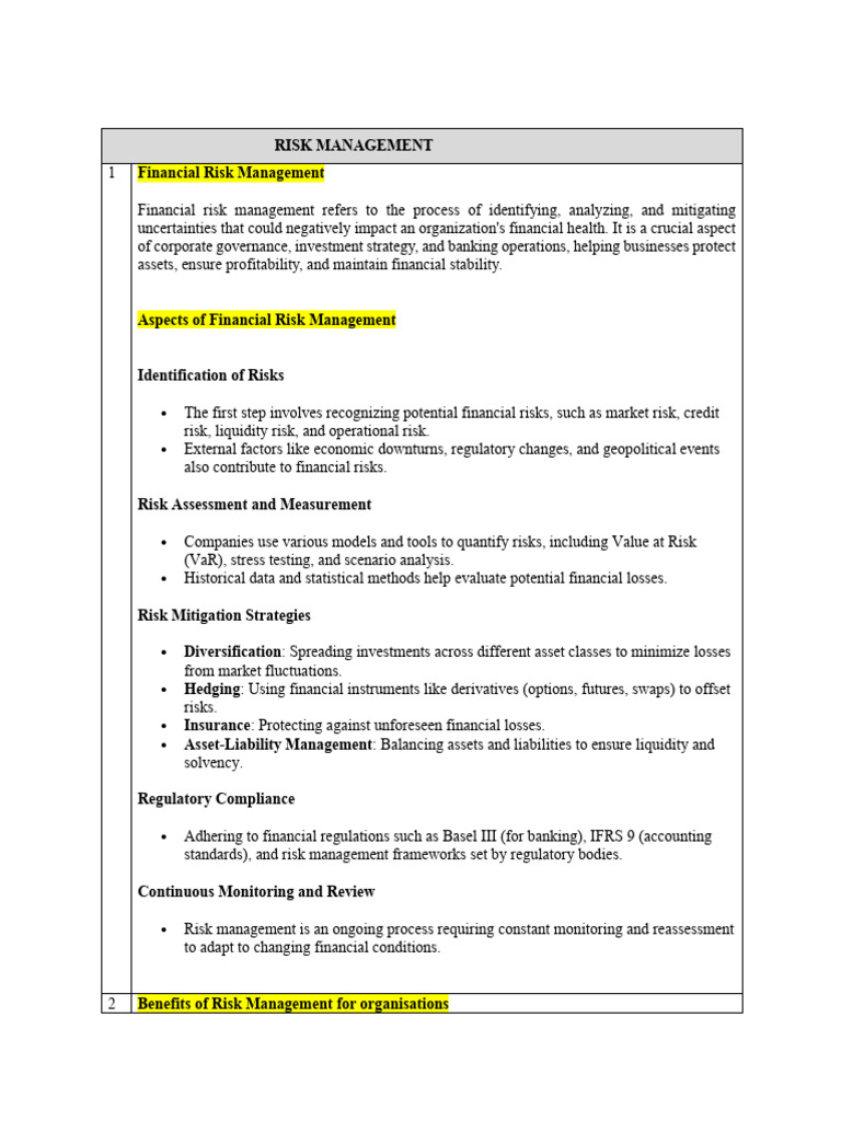 RISK MANAGEMENT Conceptual Theories 1 (From M1 and M2) | PDF ...
