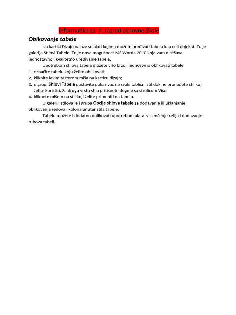 Oblikovanje Tabele | PDF