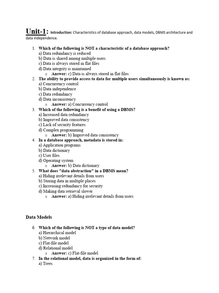 Unit Wise MCQ | PDF | Relational Model | Relational Database