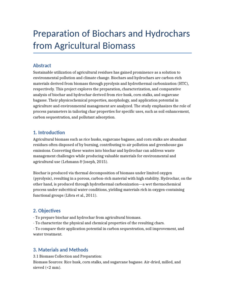 Biochar Hydrochar Project | PDF | Sustainable Development | Sustainable Technologies