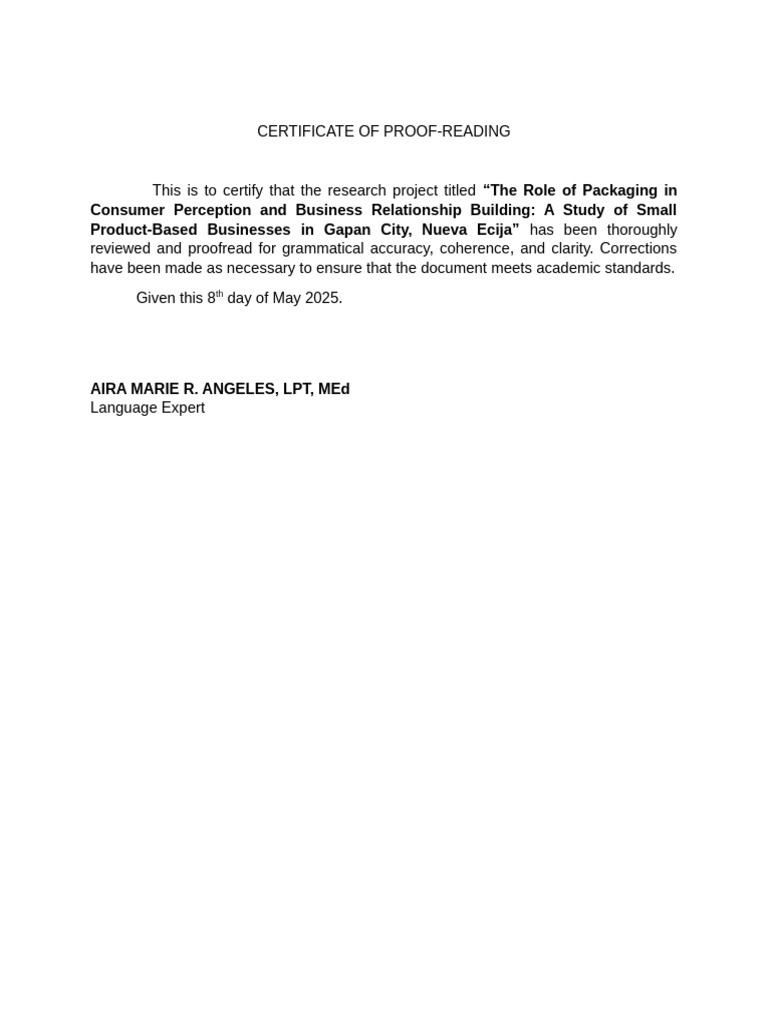 Certificate of Proofreading | PDF