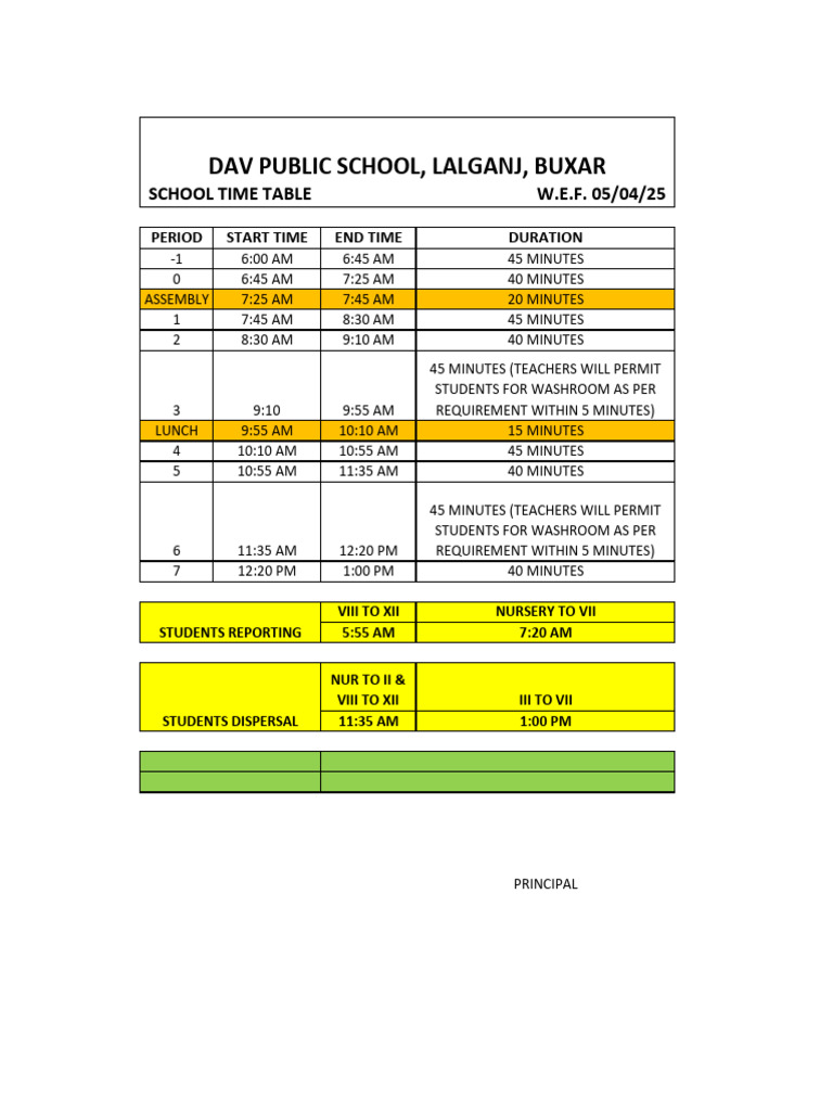 DAV School Timetable 2025 | PDF