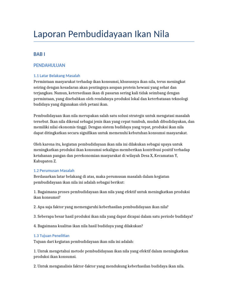Laporan Pembudidayaan Ikan Nila Bab1 | PDF