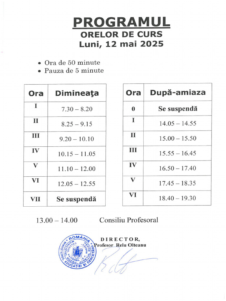 Orar - 12 Mai 2025 | PDF