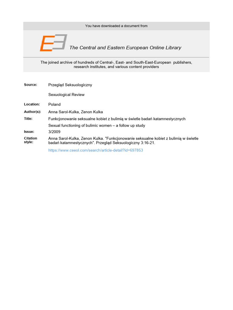 Sexual Functioning of Bulimic Women A Follow Up Studyf | PDF