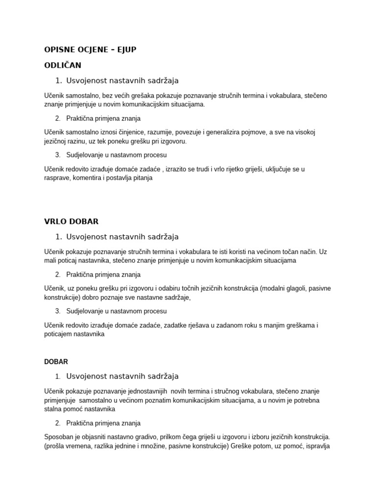 Ejup - opisne ocjene | PDF