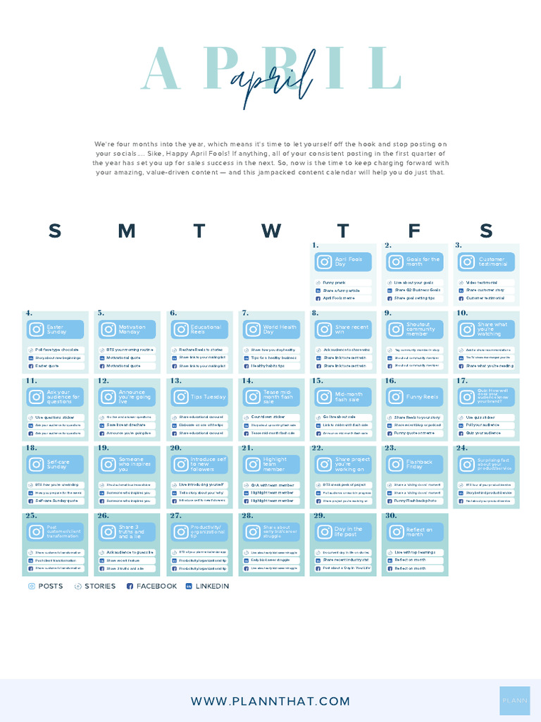 April Social Media Content Calendar | PDF