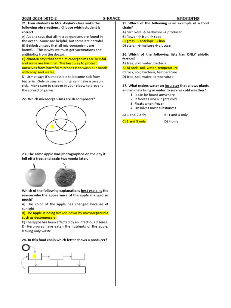 JTS-2 - 8 Class - 21 Dec-4-5 | PDF | Microorganism | Foods