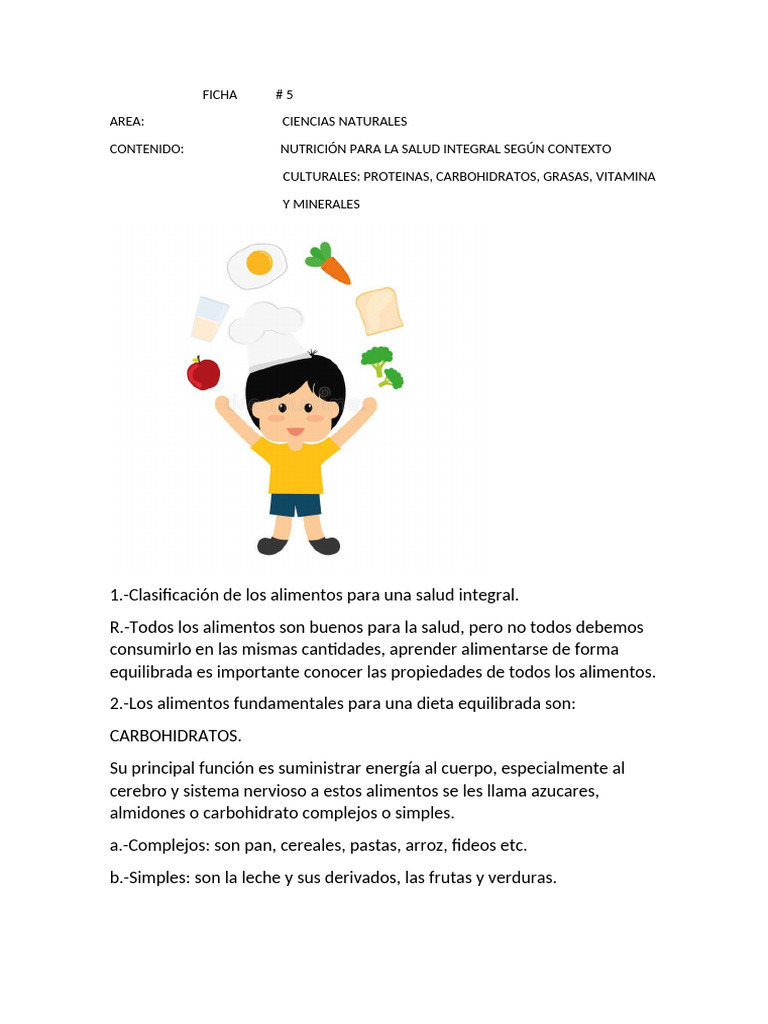 FICHA de Ciencias 22 de Abril Tema 5 | PDF | Alimentos | Nutrición