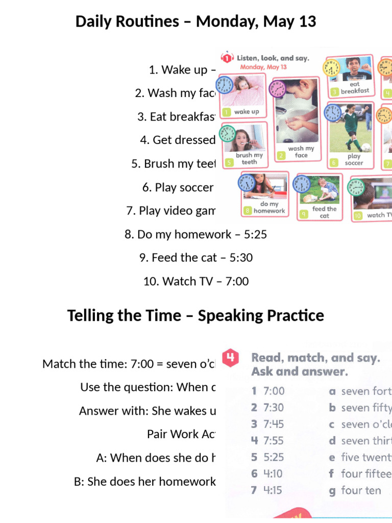 Speaking Lesson Daily Routines | PDF