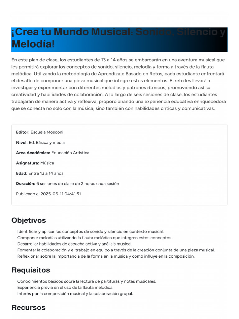 ¡Crea Tu Mundo Musical - Sonido, Silencio Y Melodía! | PDF