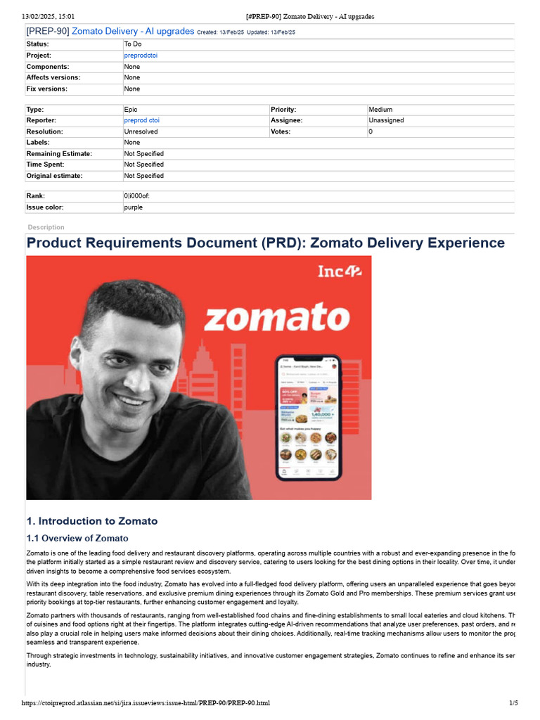 (#PREP-90) Zomato Delivery - AI Upgrades | PDF | Restaurants ...