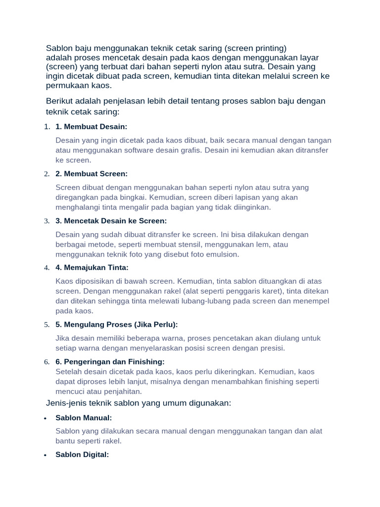 Proses Sablon Baju dengan Teknik Saring | PDF