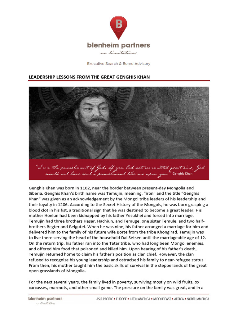 Leadership Lessons From The Great Genghis Khan | PDF | Genghis Khan ...