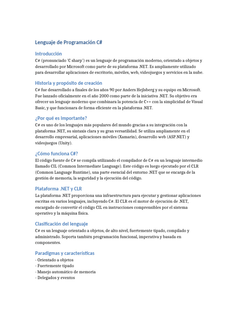 CSharp Desde Cero | PDF | .NET Framework | C Sharp (lenguaje de programación)