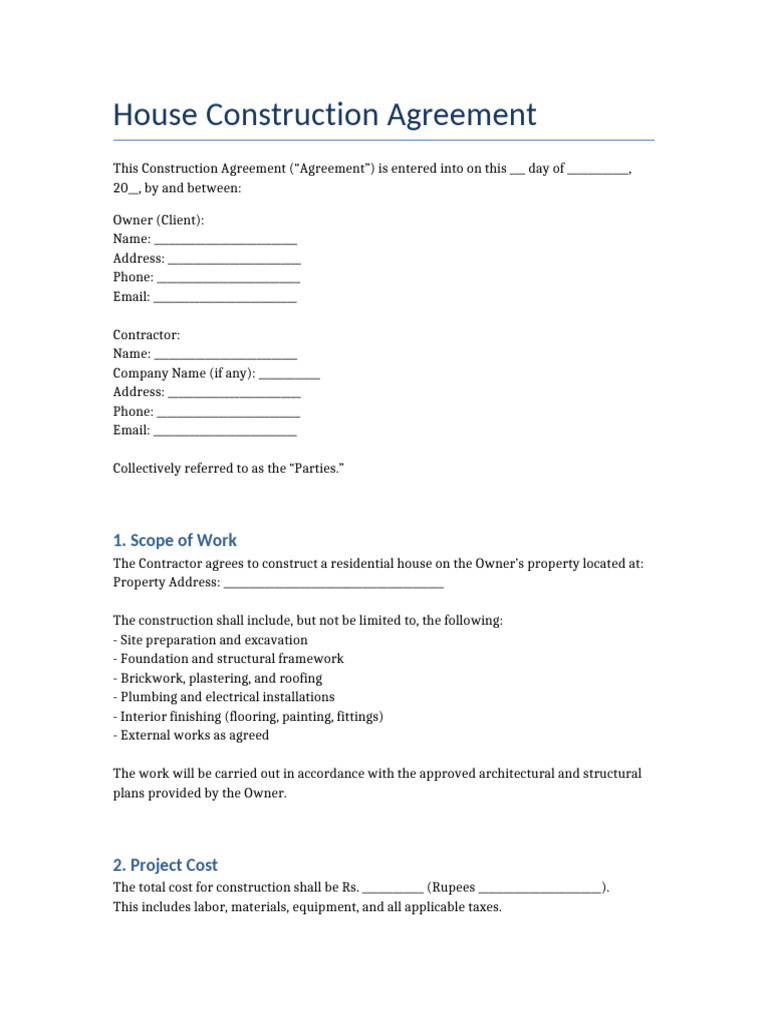 House Construction Agreement | PDF | Business Law | Private Law