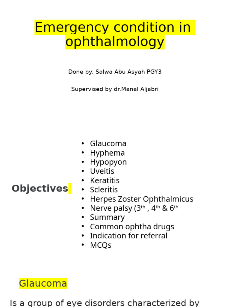 Emergency Condition in Ophthalmology | PDF | Glaucoma | Human Diseases ...