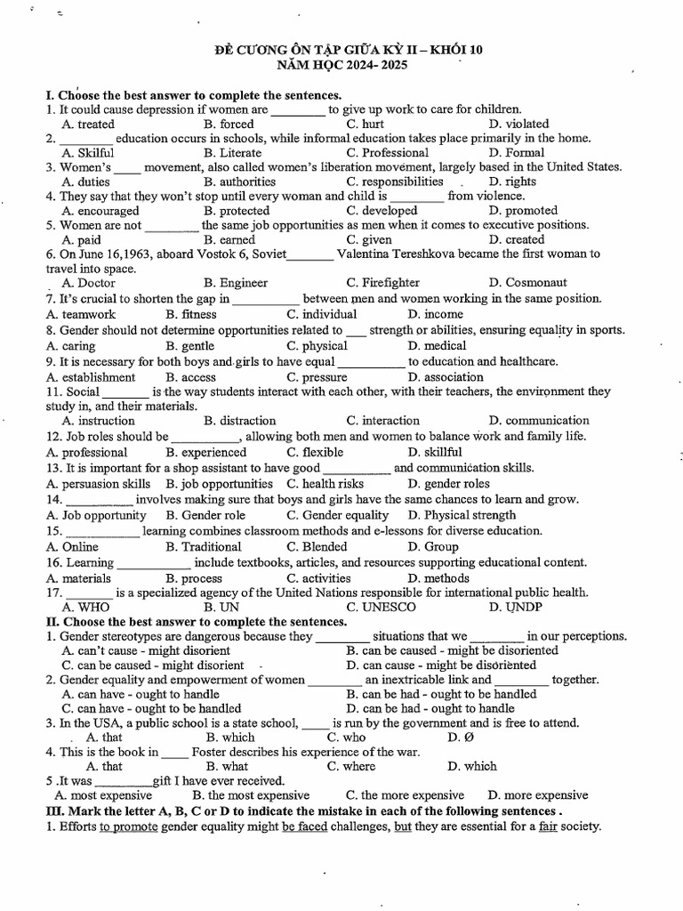 De Cuong On Tap Giua Ky 2 - 2024-2025 | PDF